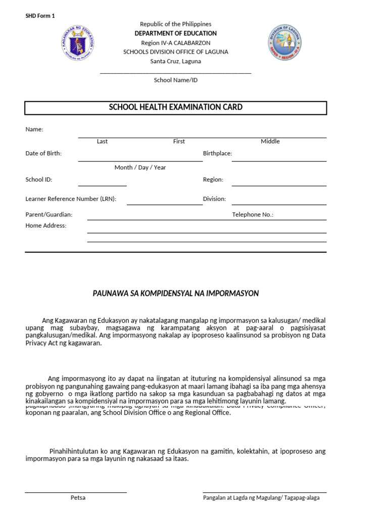SHD Form 1 Etc Aug 4 (3) | PDF