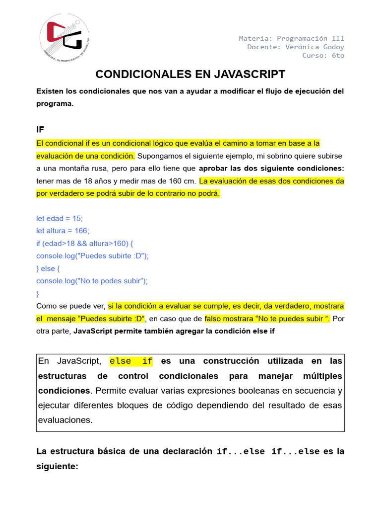Condicionales en Javascript | PDF
