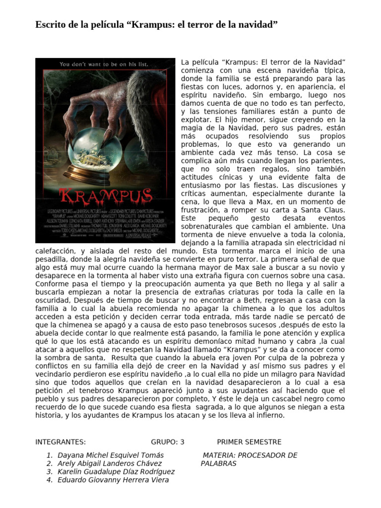 KRAMPUS RESUMEN 500 PALABRAS 2DA VERSIÓN - Copia | PDF