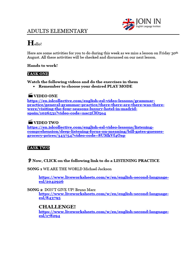 Extra Activity Lesson Elem | PDF