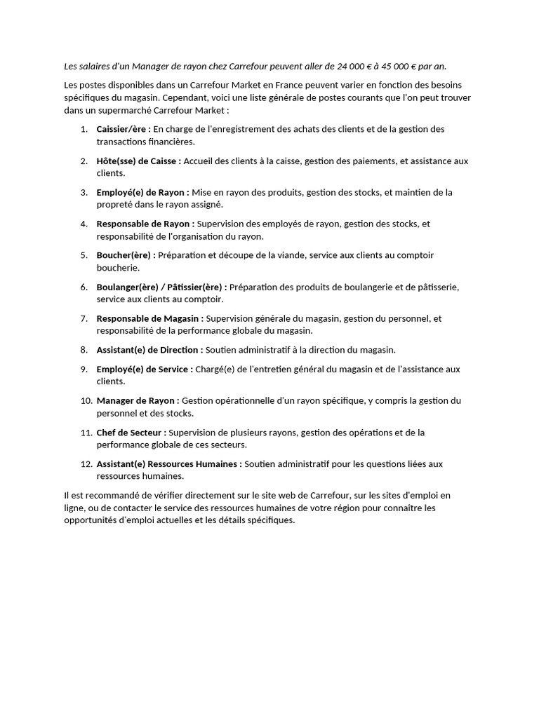 Postes Carrefour | PDF