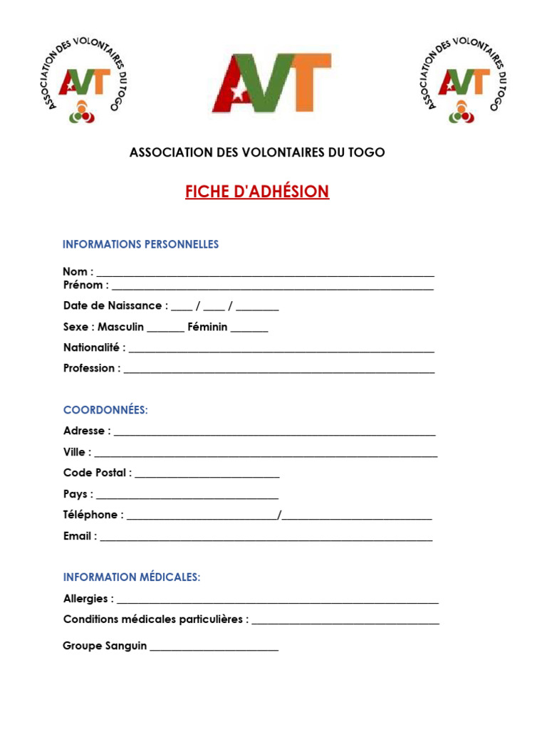 Fiche D'adhesion Avt | PDF