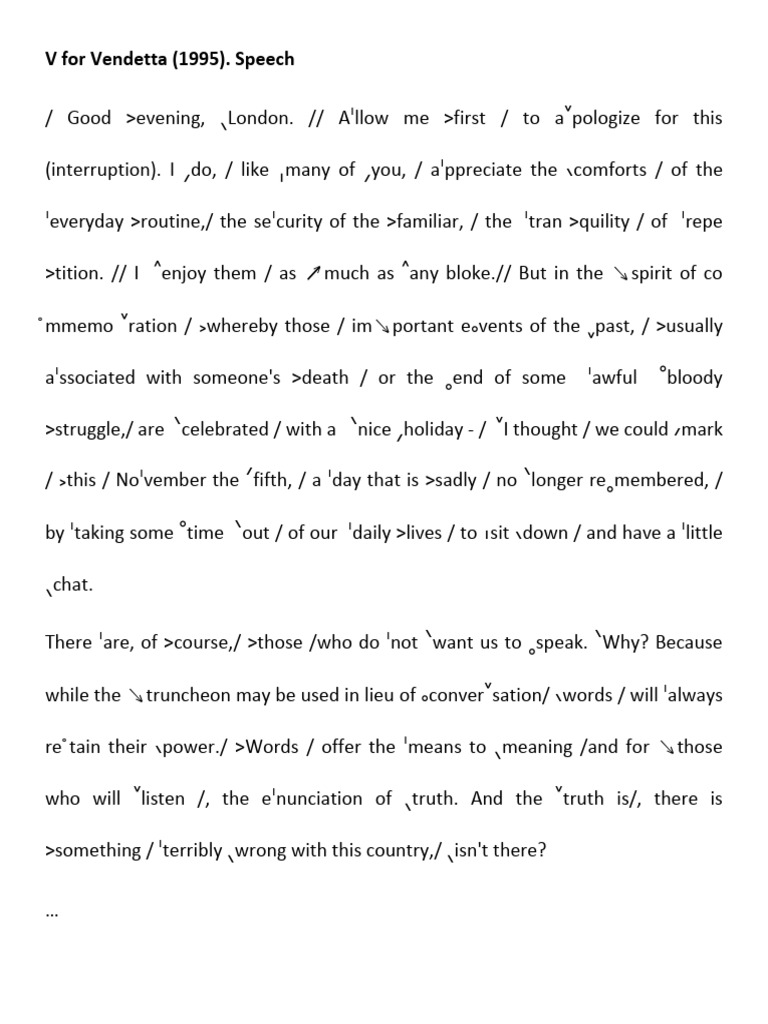 "V For Vendetta Speech" Intonation | PDF