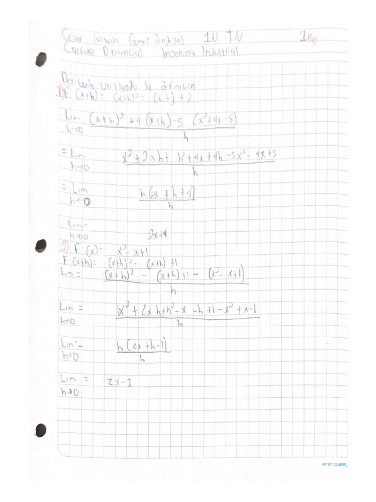 Derivada Utilizando La Definicion Cesar Gustavo Gómez Zendejas | PDF