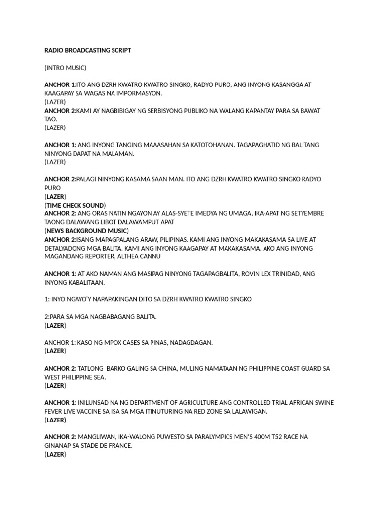 Radio Broadcasting Script | PDF