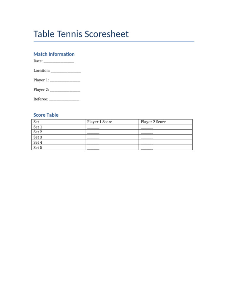 Table Tennis Scoresheet | PDF