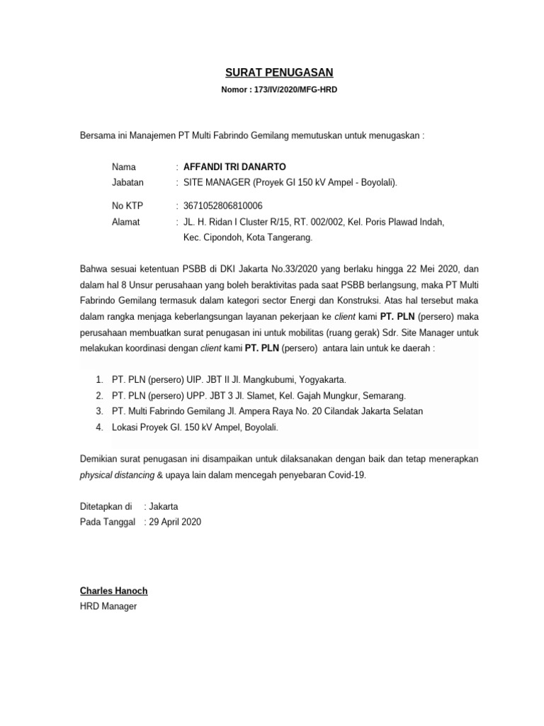 Contoh Surat Penugasan | PDF