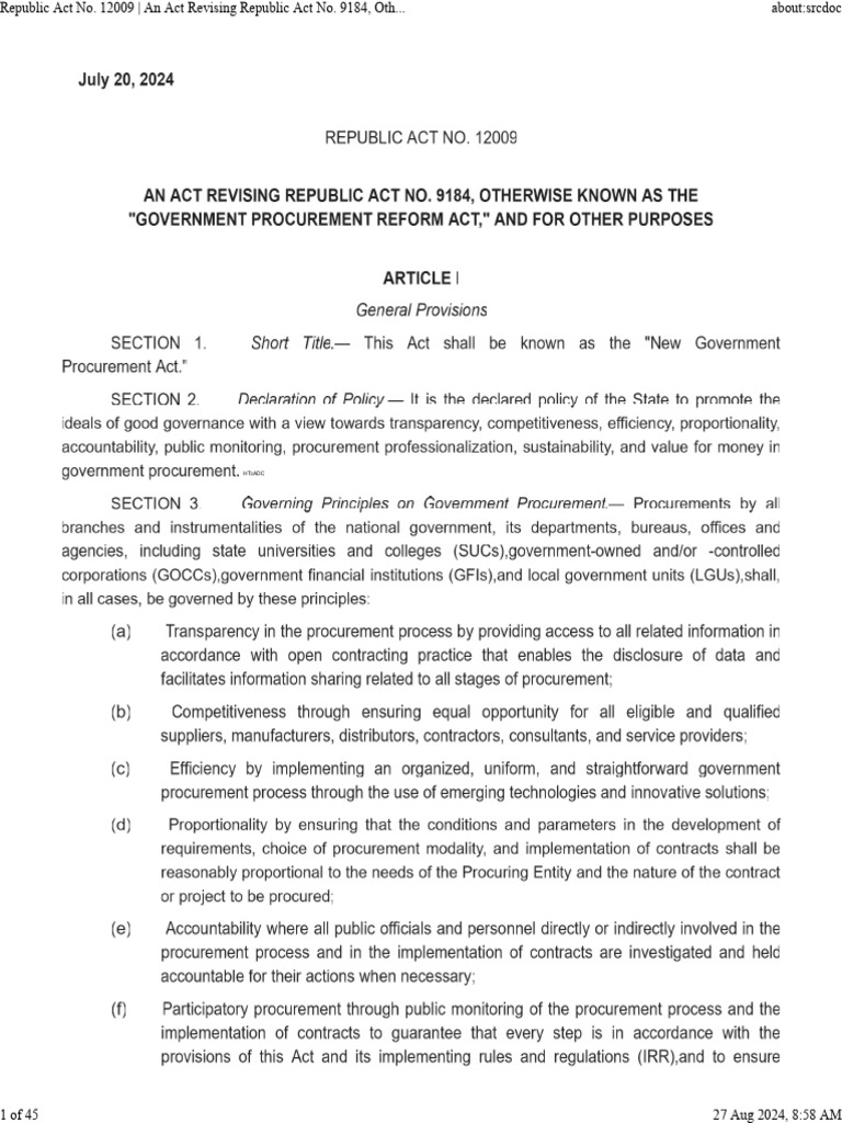 RA 12009 - New Government Procurement Act | PDF | Justice | Crime ...