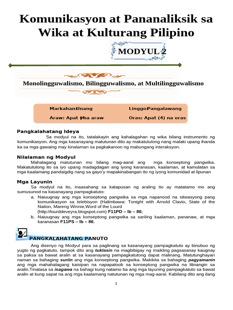 Komunikasyon11 Q1 Mod2 | PDF