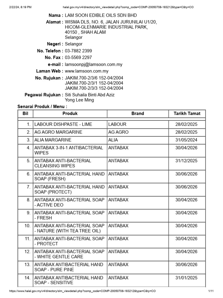 Lam Soon Edible Oil (Margarine and Butter) From JAKIM | PDF