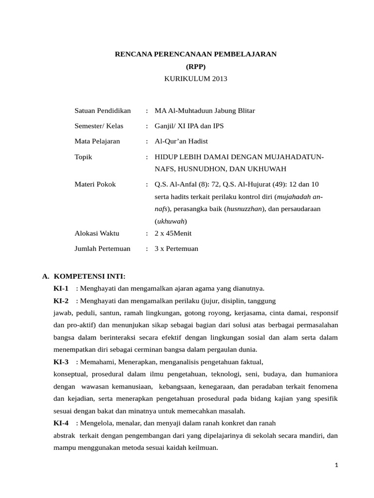 RENCANA PERENCANAAN PEMBELAJARAN | PDF