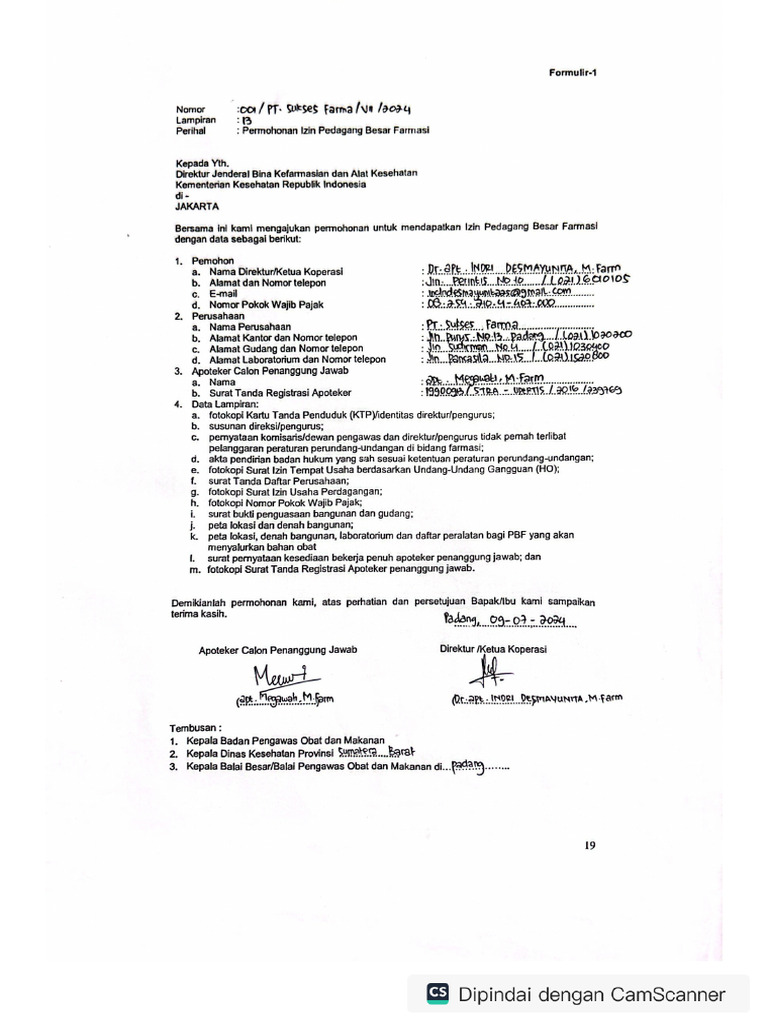 Surat Perizinan Pendiri PBF | PDF