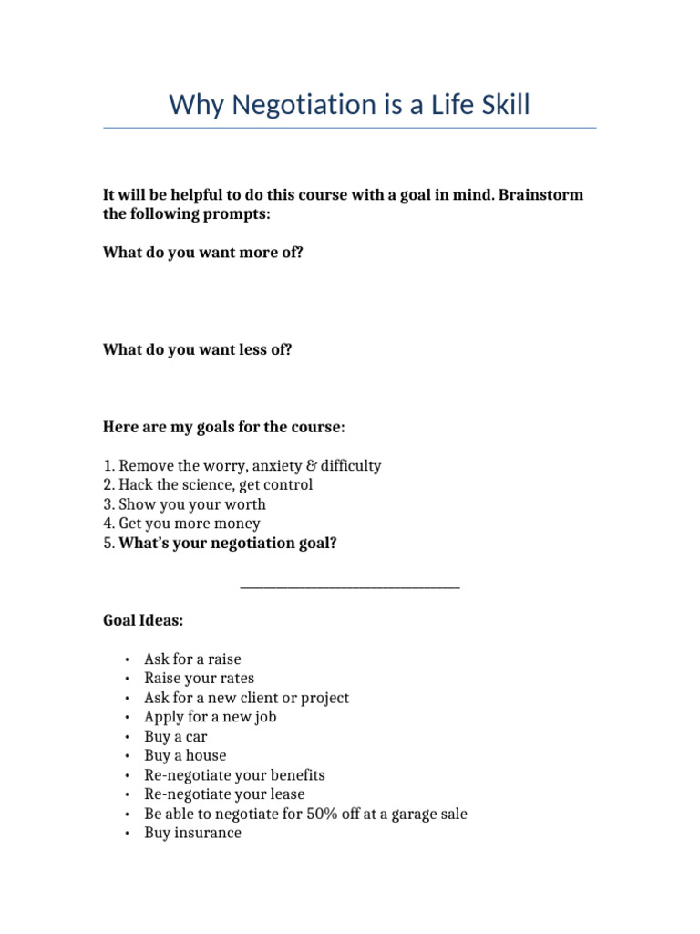 [@Or3kii] Negotiation Goal Worksheet | PDF