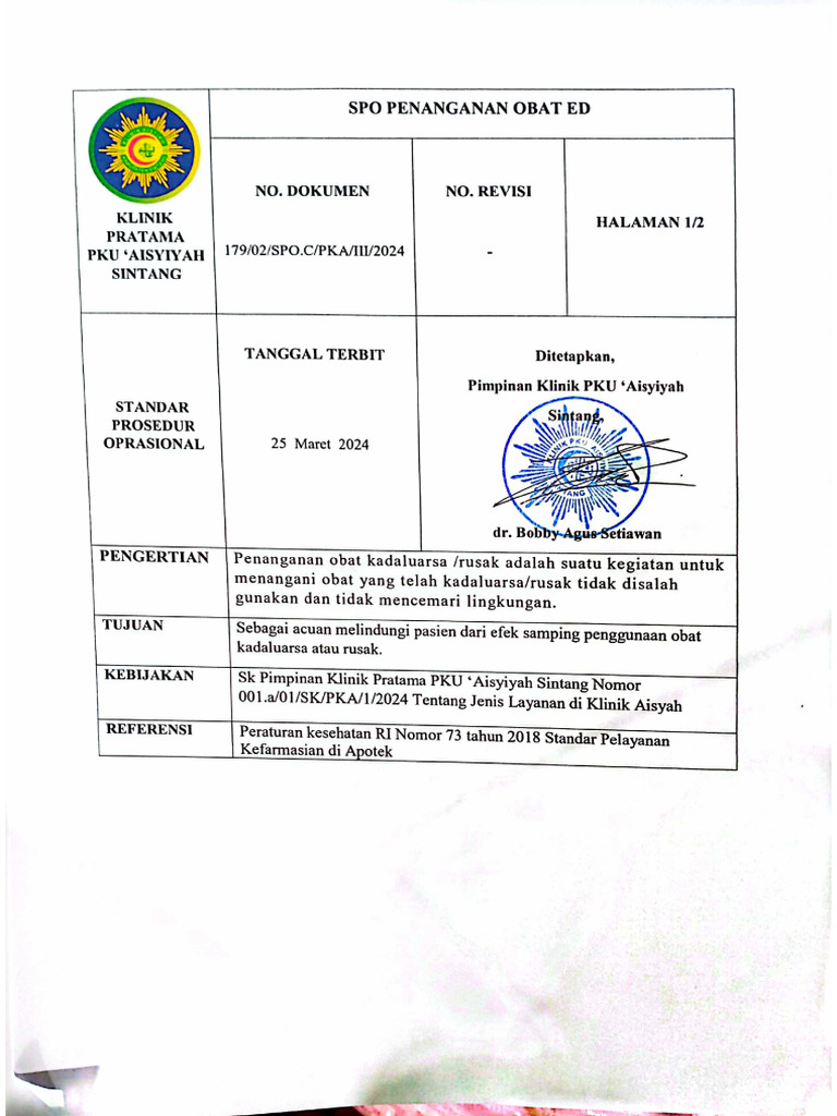 Spo Penanganan Obat Ed Akreditasi - 1 | PDF