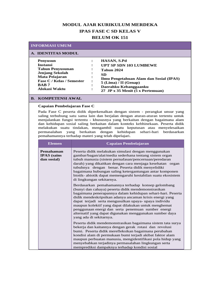 Modul Ajar Ipas Bab 7 | PDF