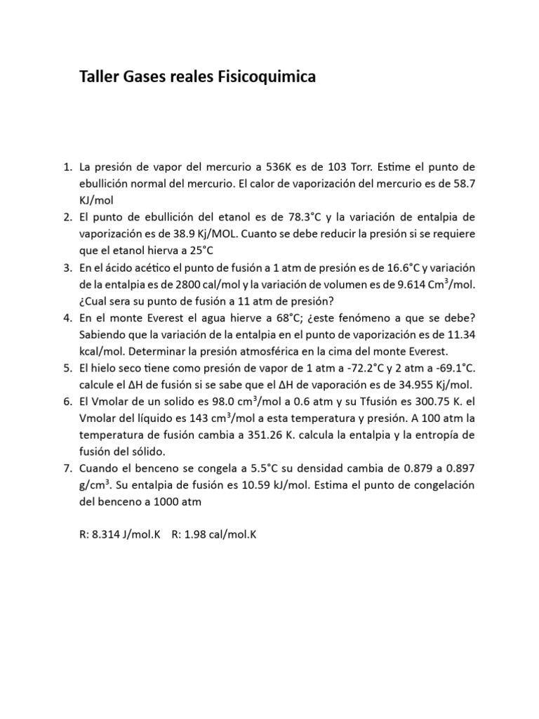 Taller Gases Reales | PDF