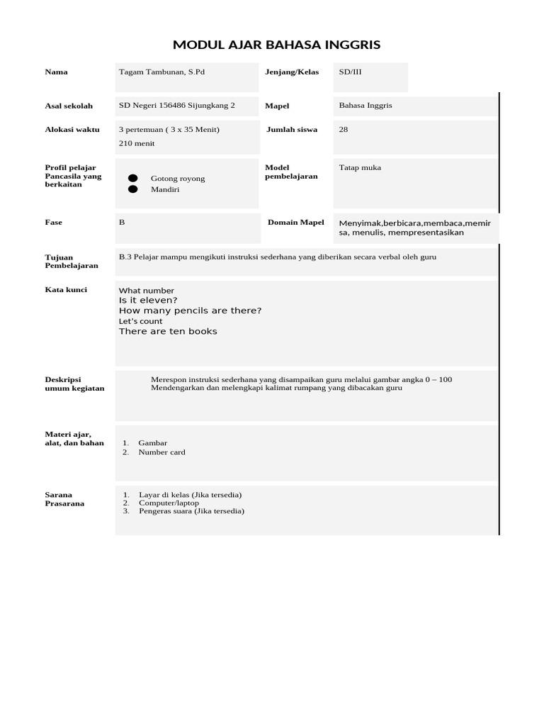 Modul Ajar B.ING Kelas 3-1 | PDF