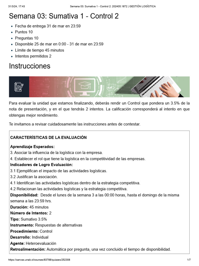 Semana 03 - Sumativa 1 - Control 2 - 202405.1872 - GESTIÓN LOGÍSTICA | PDF
