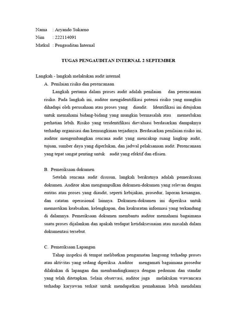 Aryando Sukarno - Tugas Pengauditan Internal | PDF Aryando Sukarno - Tugas Pengauditan Internal | PDF