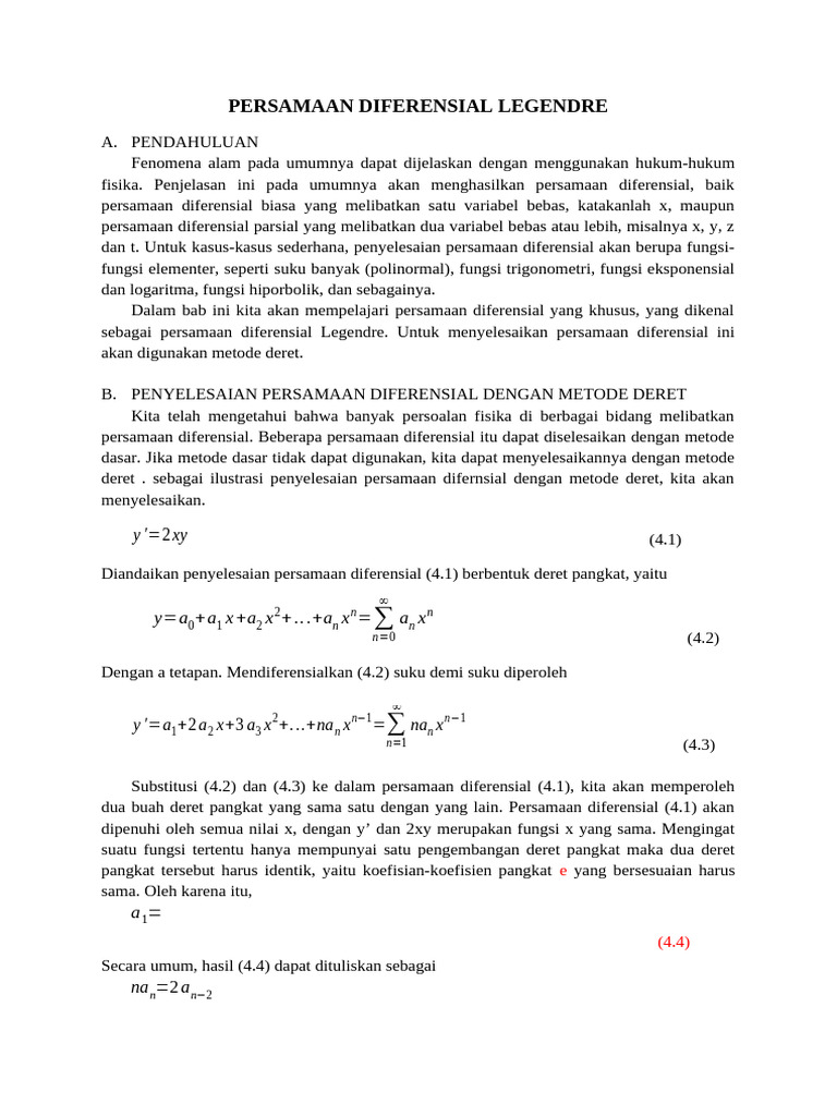 Bab 4 Persamaan Diferensial Legendre Dengan Metode Deret | PDF