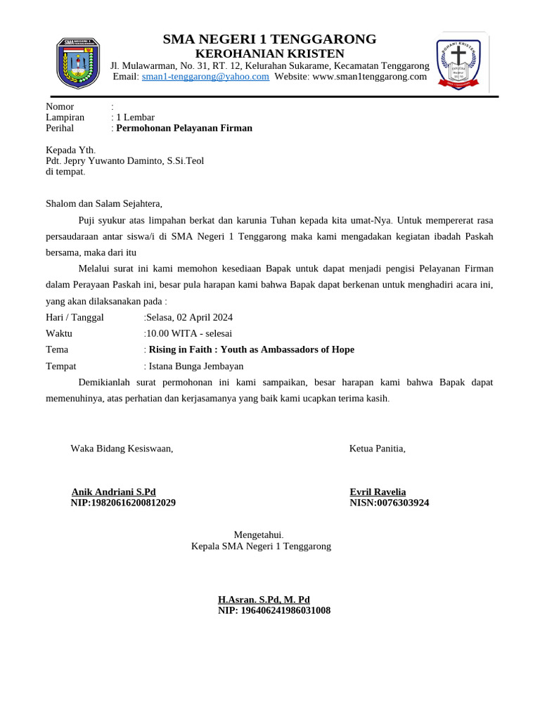 Contoh Surat Permohonan Pelayan Firman | PDF