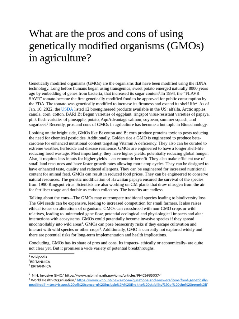 What Are The Pros and Cons of Using Genetically Modified Organisms | PDF