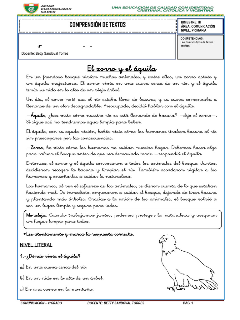 GUIA DE COMPRENSIÓN DE TEXTOS Fabula 1 | PDF