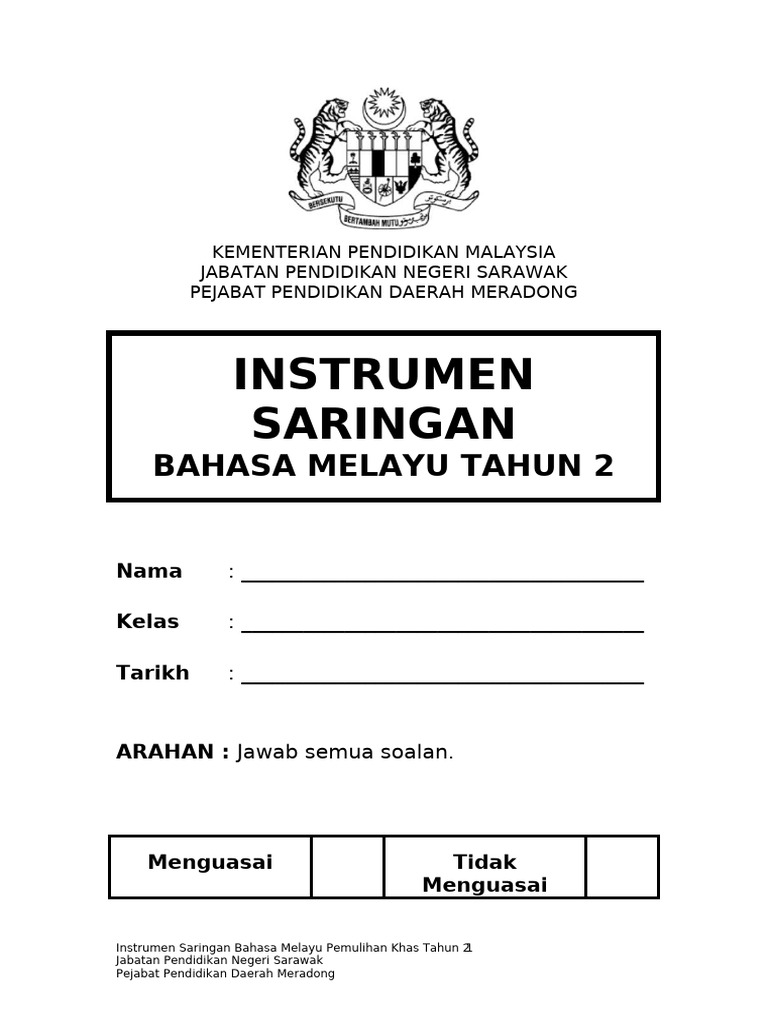 Instrumen Saringan Bahasa Melayu Pemulihan Khas Tahun 2) | PDF