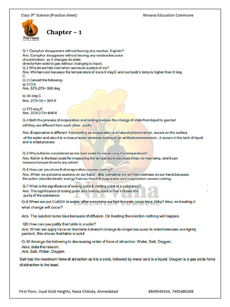 Science Class-9 ch-1 Worksheet | PDF