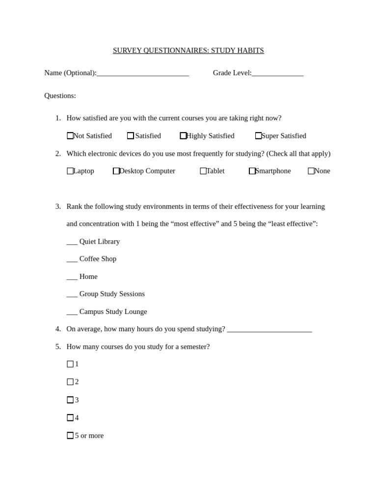 Survey Questionnaires - Math | PDF