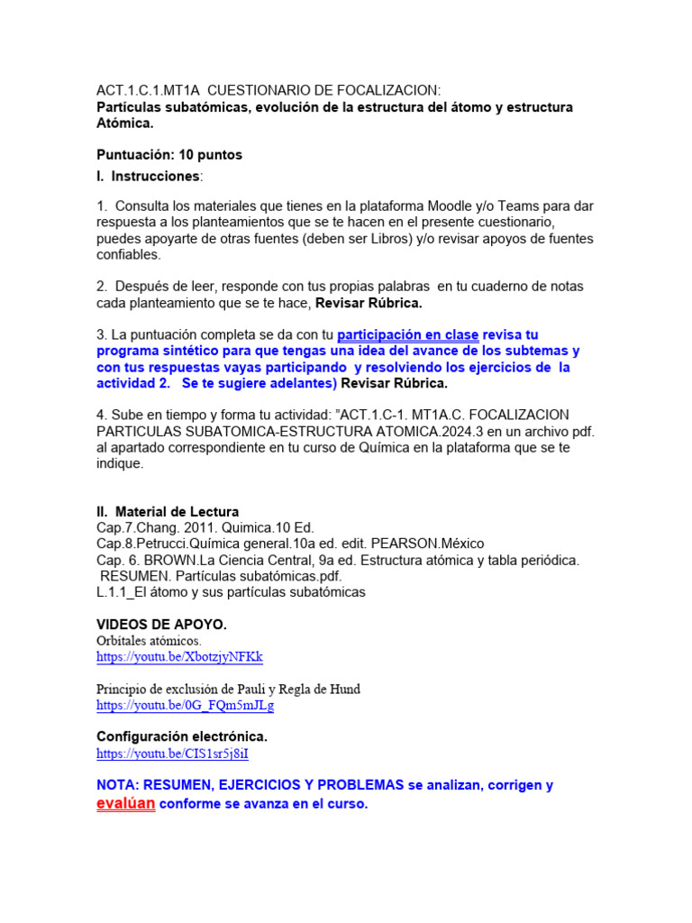Act.1.c.1.Mt.1a.c.focalizacion - Particulas Sub Atom-Estructura Atomica.2024.3 | PDF