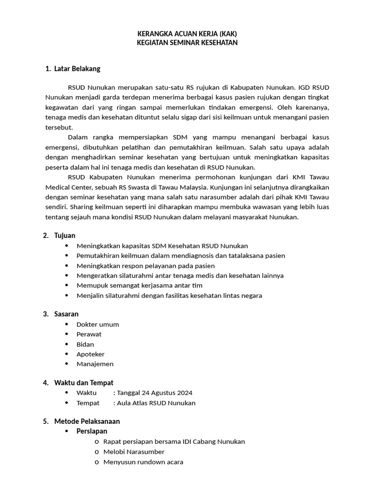 Kerangka Acuan Kerja Seminar Idi 2 | PDF