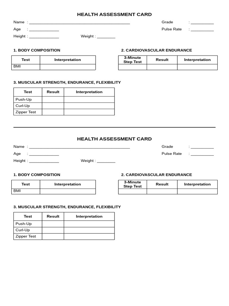 Health Assessment Card | PDF