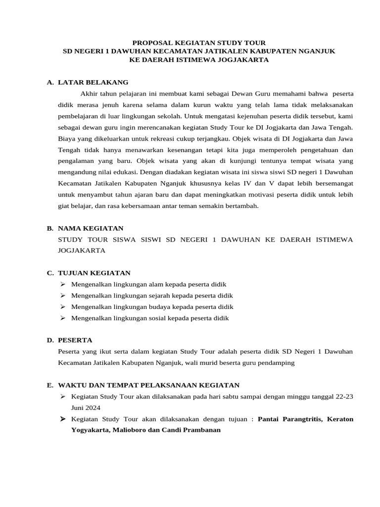 Proposal Study Tour | PDF