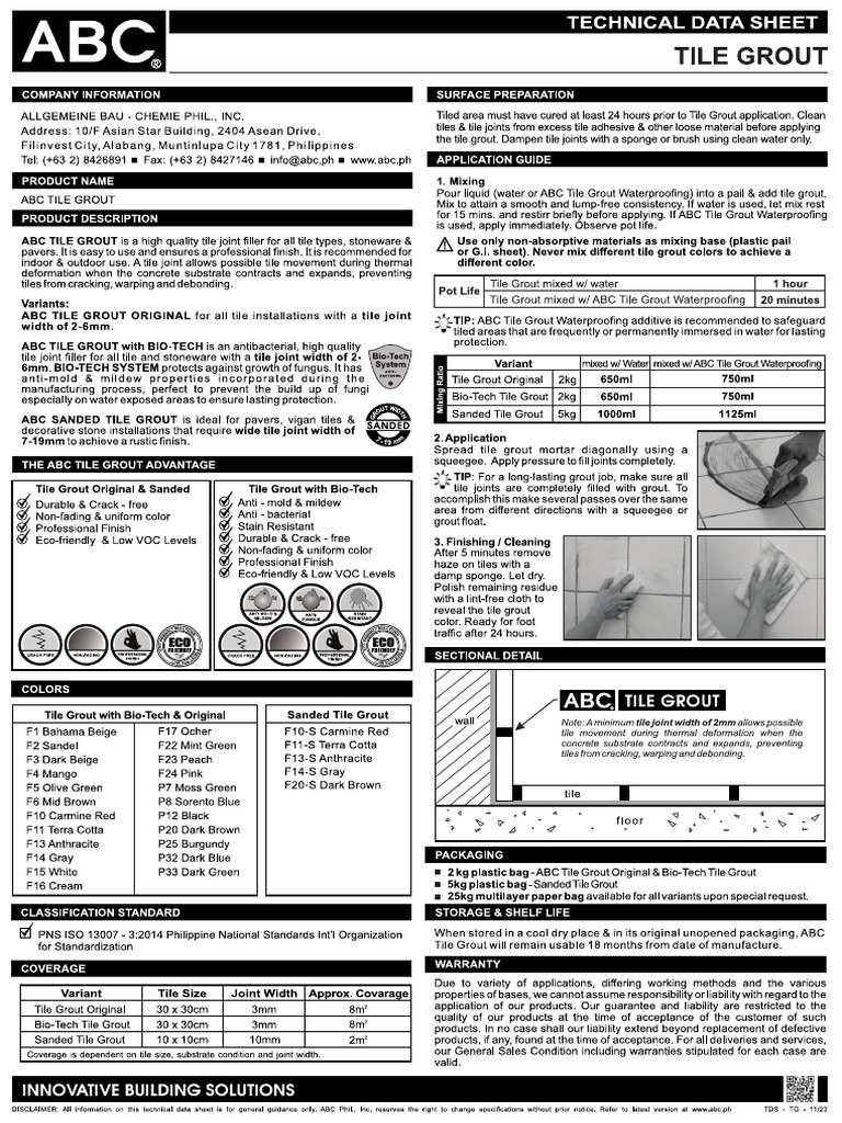 ABC Tile Grout Technical Leaflet 2023 | PDF