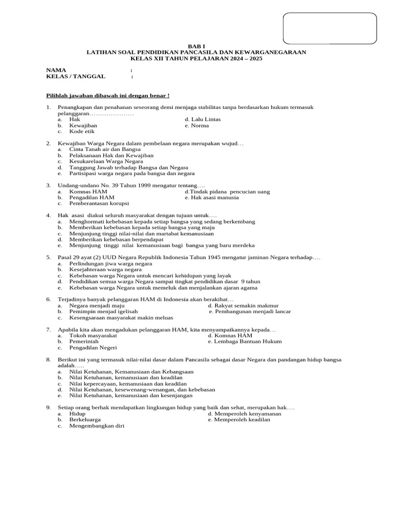 Latihan Soal Bab I Kelas Xii 2022 | PDF | Politics Of Indonesia | Politics