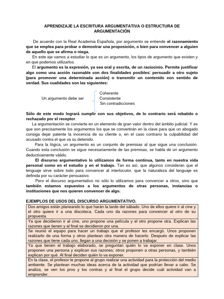 Aprendizaje La Escritura Argumentativa | PDF