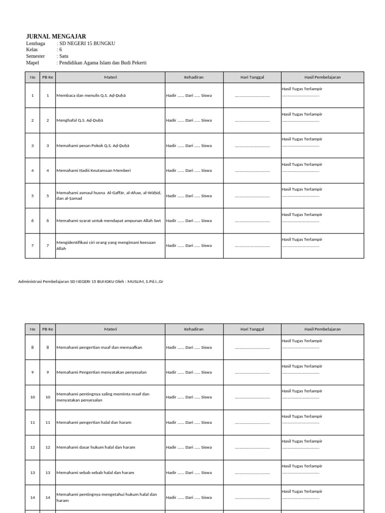 Jurnal Pai Kls 6 | PDF | Sharia | Semitic Words And Phrases