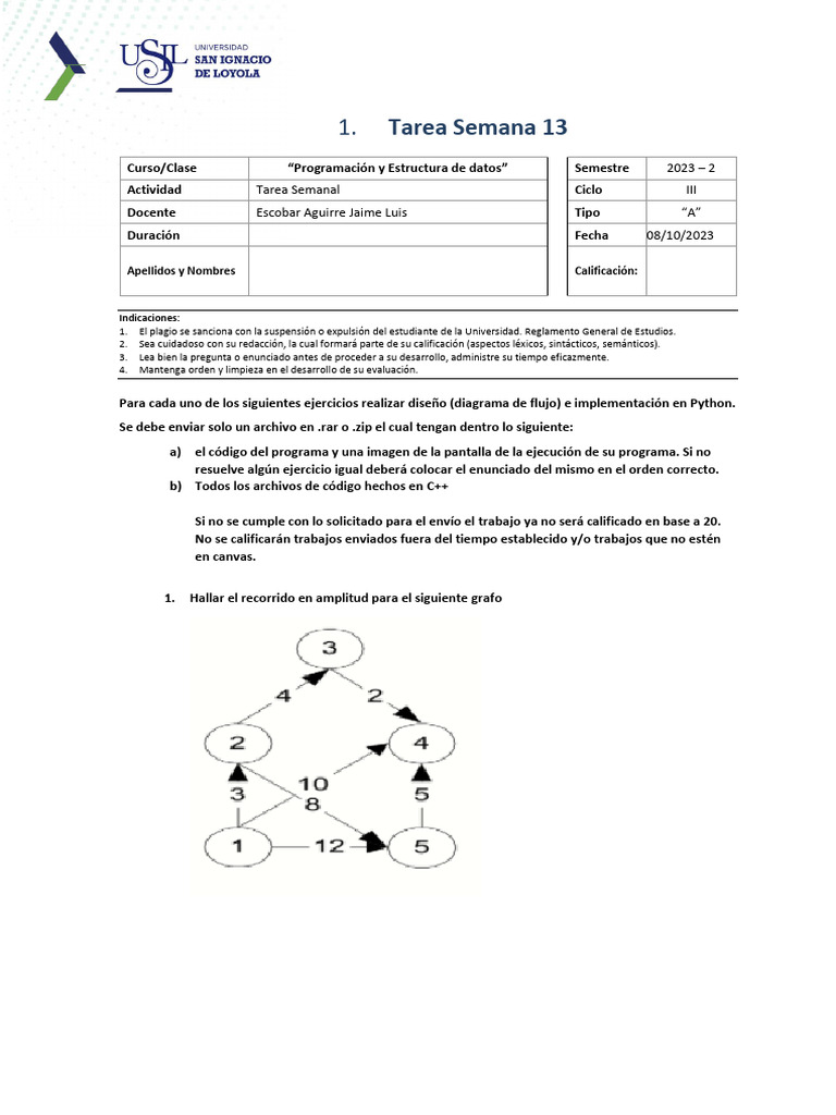 Semana 13- Tarea de Algoritmos de Estructura de Datos | PDF