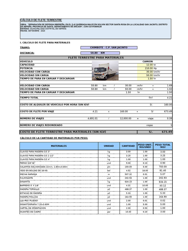 Modelo de Cálculo de Flete Terrestre | PDF