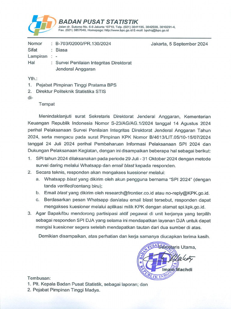 B-703.02000.PR.130 SPI Direktorat Jenderal Anggaran | PDF