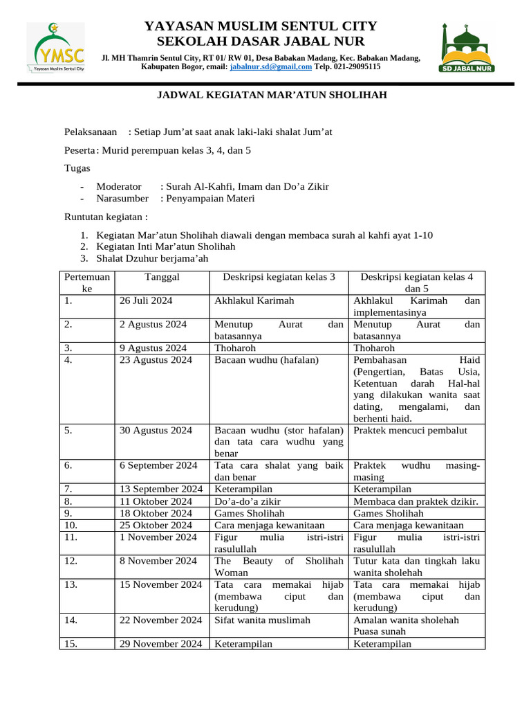 Jadwal Maratun Dan Rijal Sholih | PDF