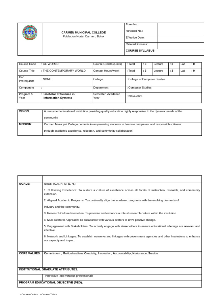 GEC WORLD Syllabus | PDF