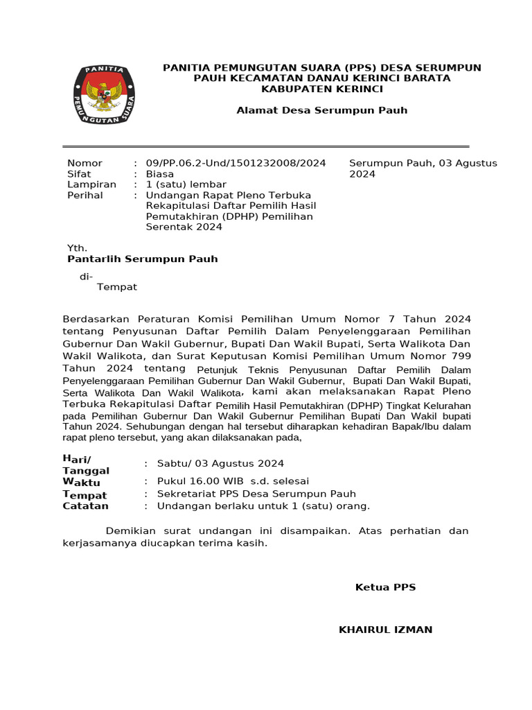 03 Draft Undangan DPHP PPKD | PDF