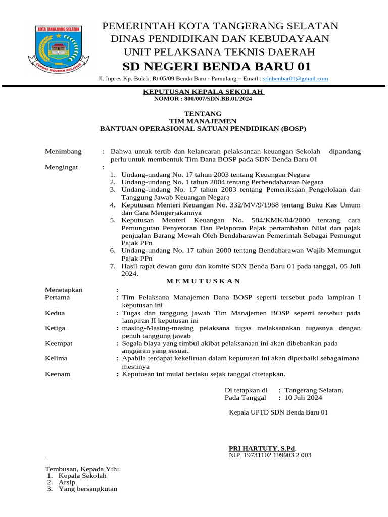 SK Tim Dana BOSP 2024-2025 | PDF