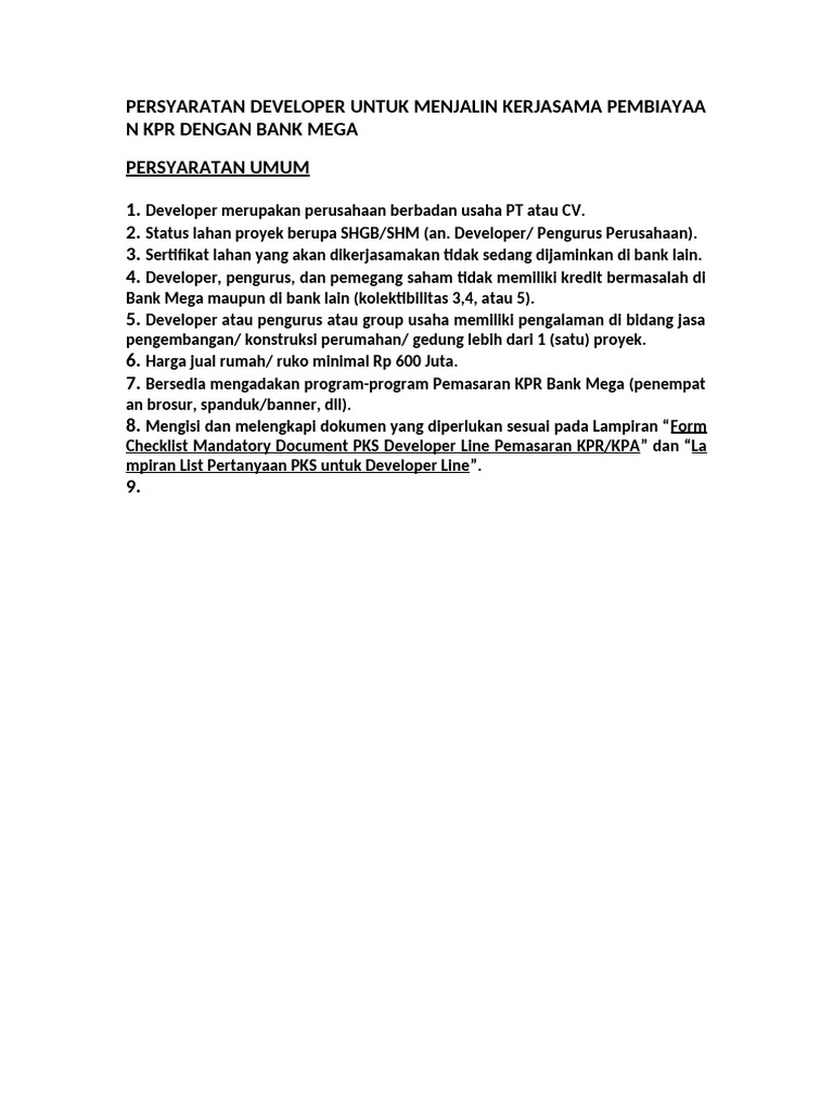 FORM CHECKLIST MANDATORY DOCUMENT UTK DEVELOPER (3) | PDF