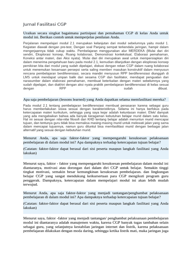 Jurnal Fasilitasi Modul 2.1 | PDF