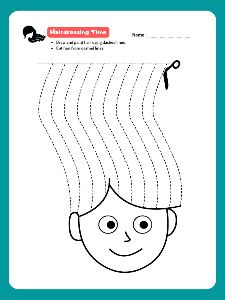 Hairdressing Time Worksheet Hair Line Drawing Coloring Cutting Activity ...