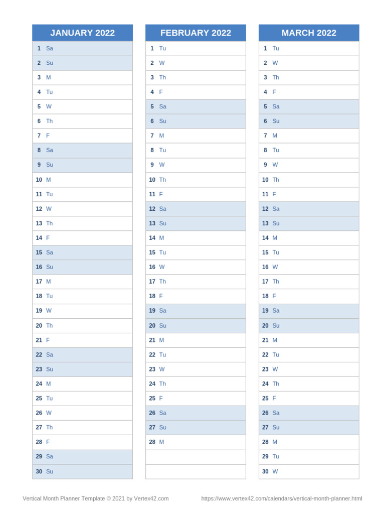 Vertical Month Planner | PDF