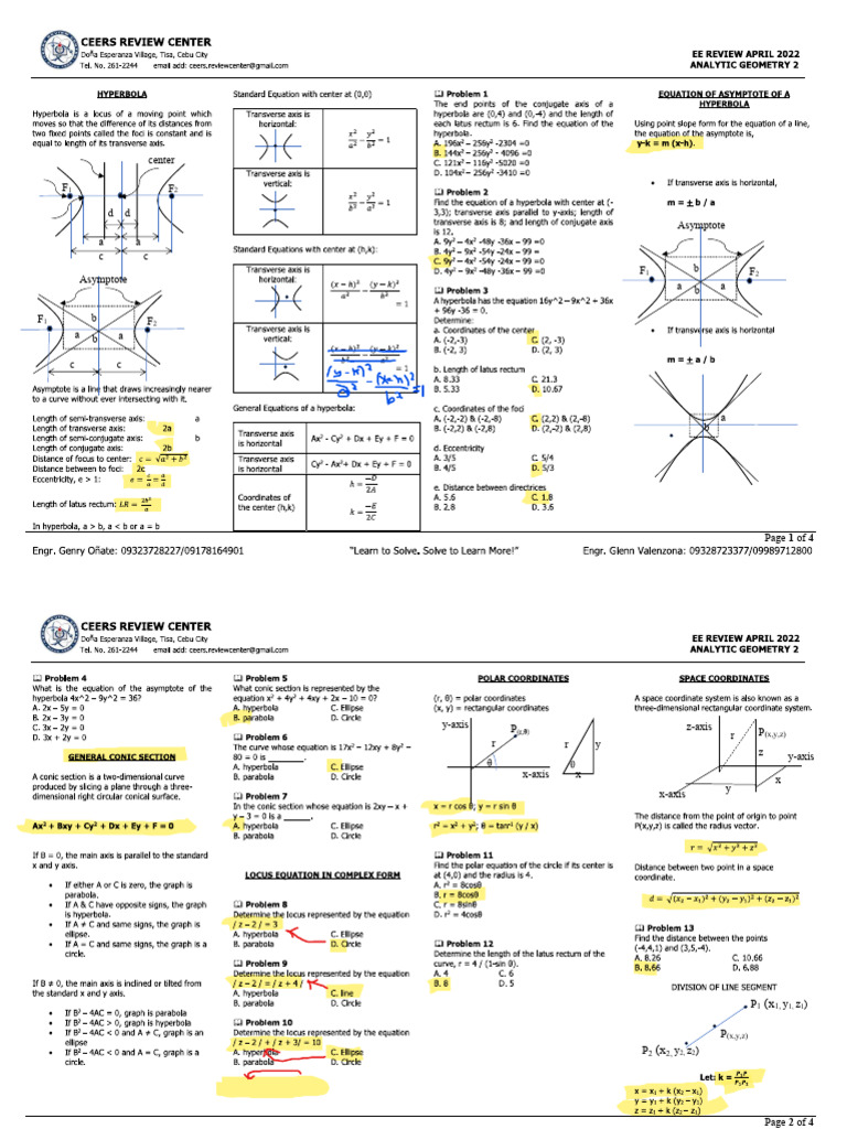 Analytic Geometry 2 - Handout | PDF